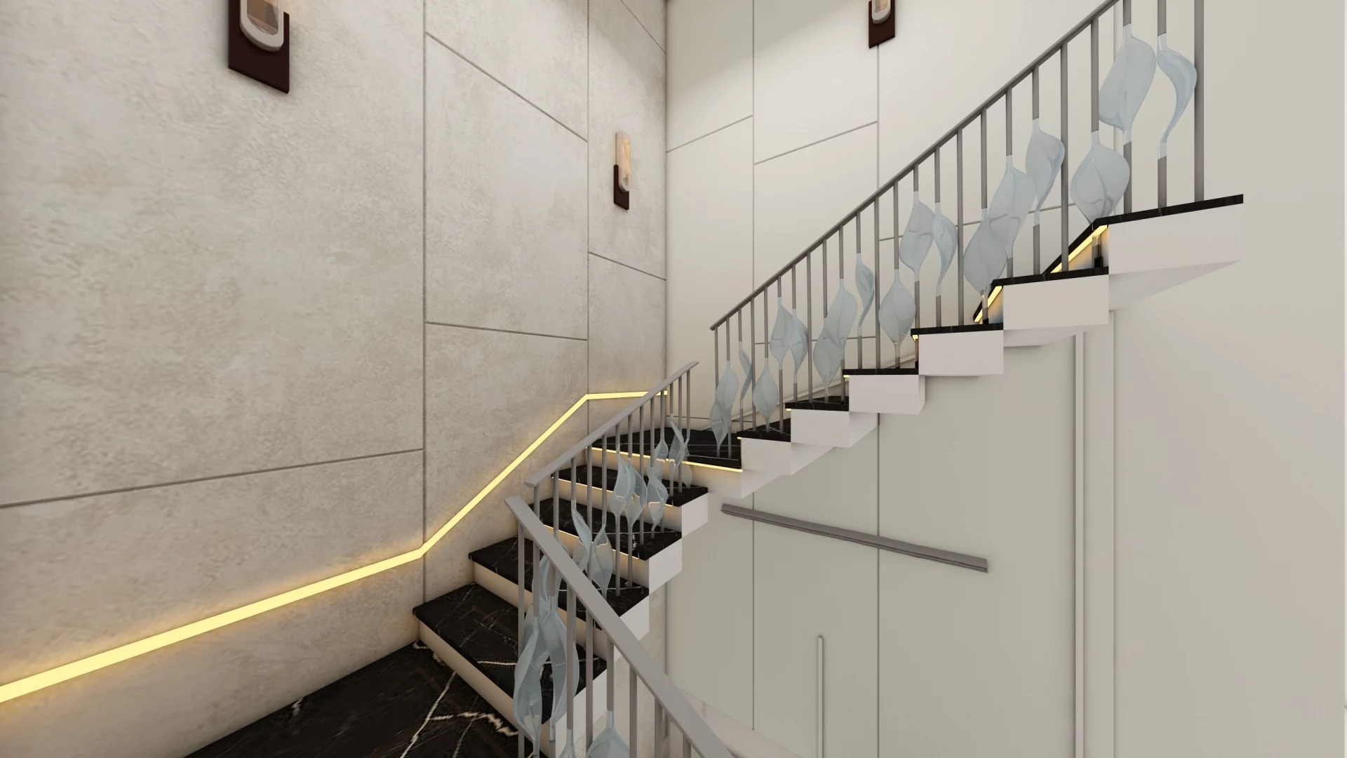 A staircase now acts as a central design element