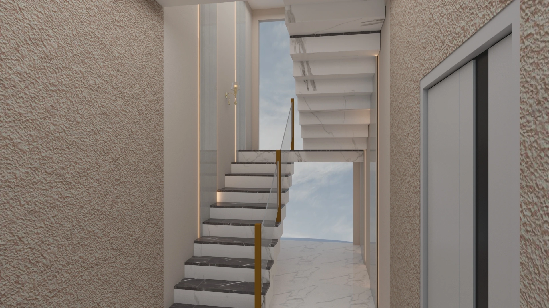 A staircase now acts as a central design element
